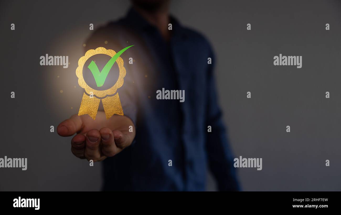 Hand shows the sign of the top service quality assurance 5-star ...