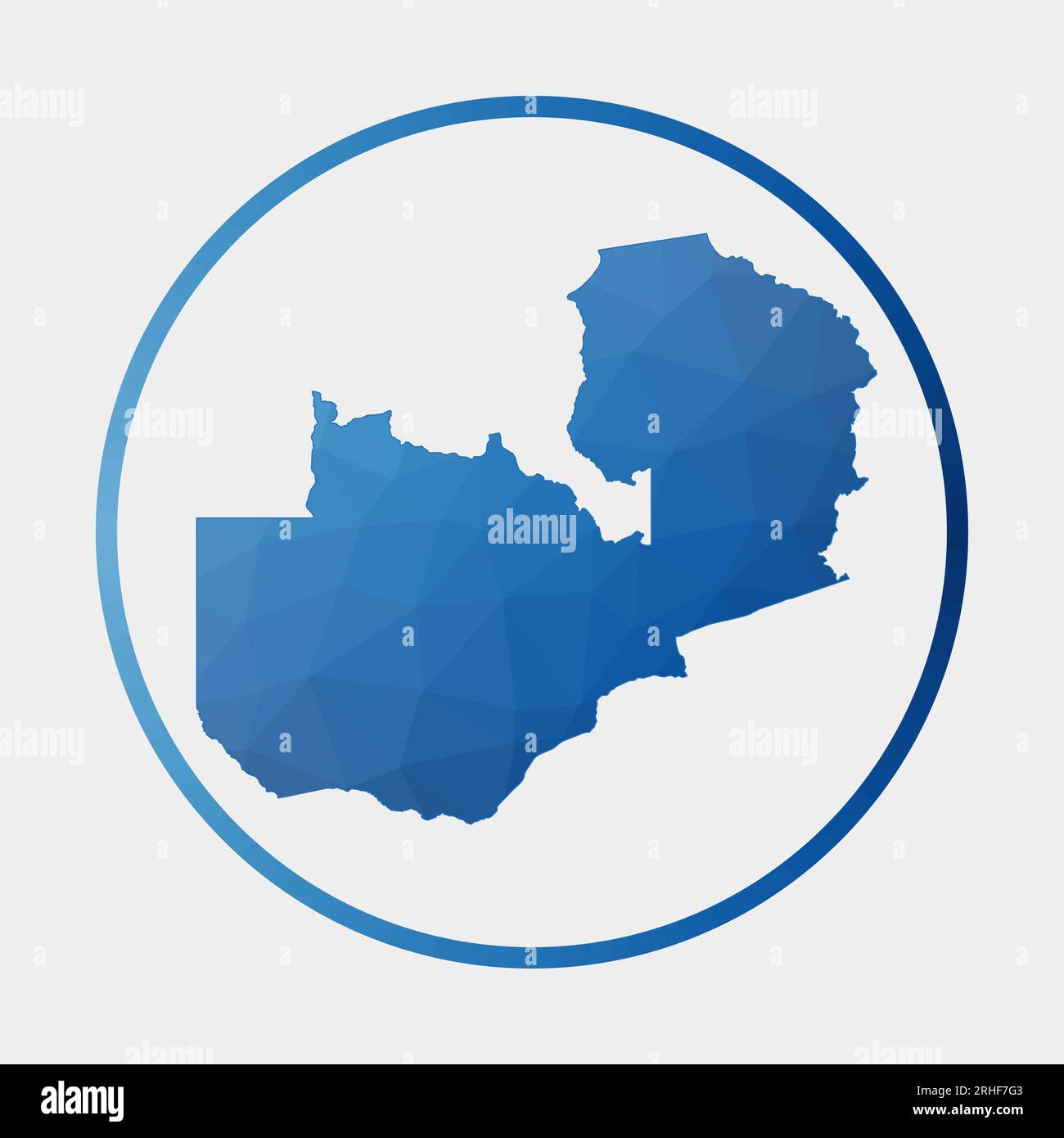 Zambia icon. Polygonal map of the country in gradient ring. Round low ...