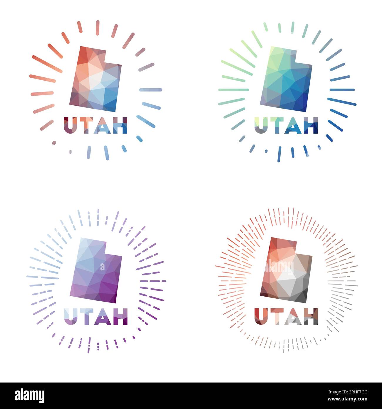 Utah low poly sunburst set. Logo of US state in geometric polygonal ...