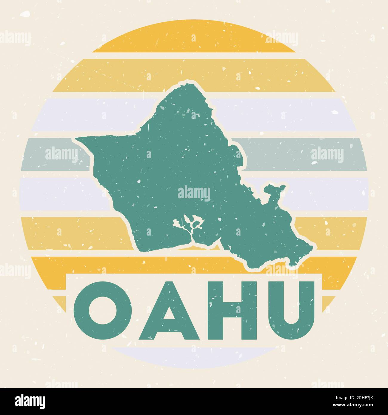 Oahu logo. Sign with the map of island and colored stripes, vector ...