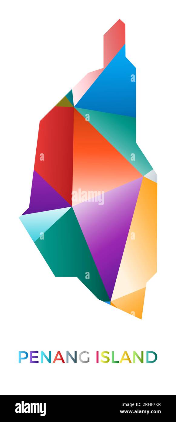 Bright colored Penang Island shape. Multicolor geometric style island ...