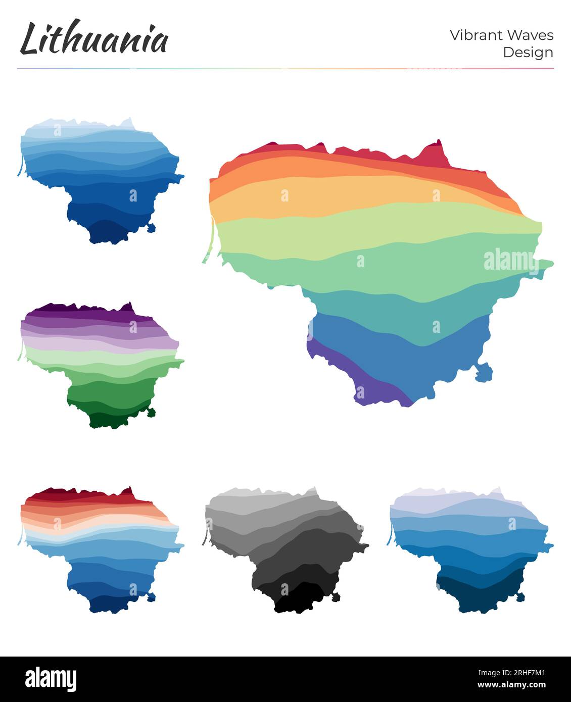 Set of vector maps of Lithuania. Vibrant waves design. Bright map of ...