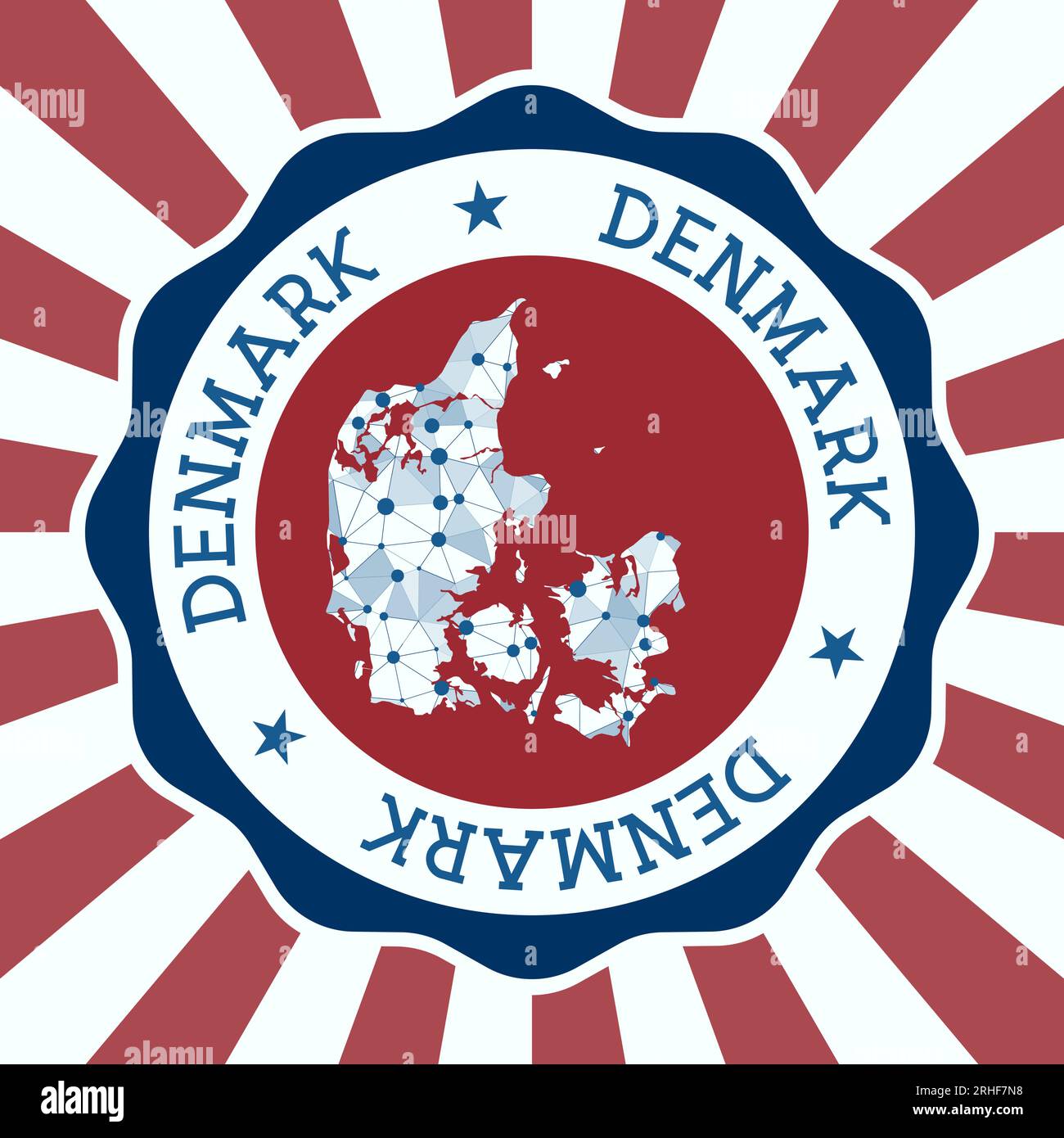 Denmark Badge. Round logo of country with triangular mesh map and ...