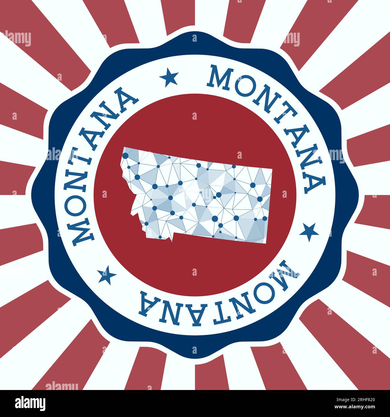 Montana Badge. Round logo of US state with triangular mesh map and ...