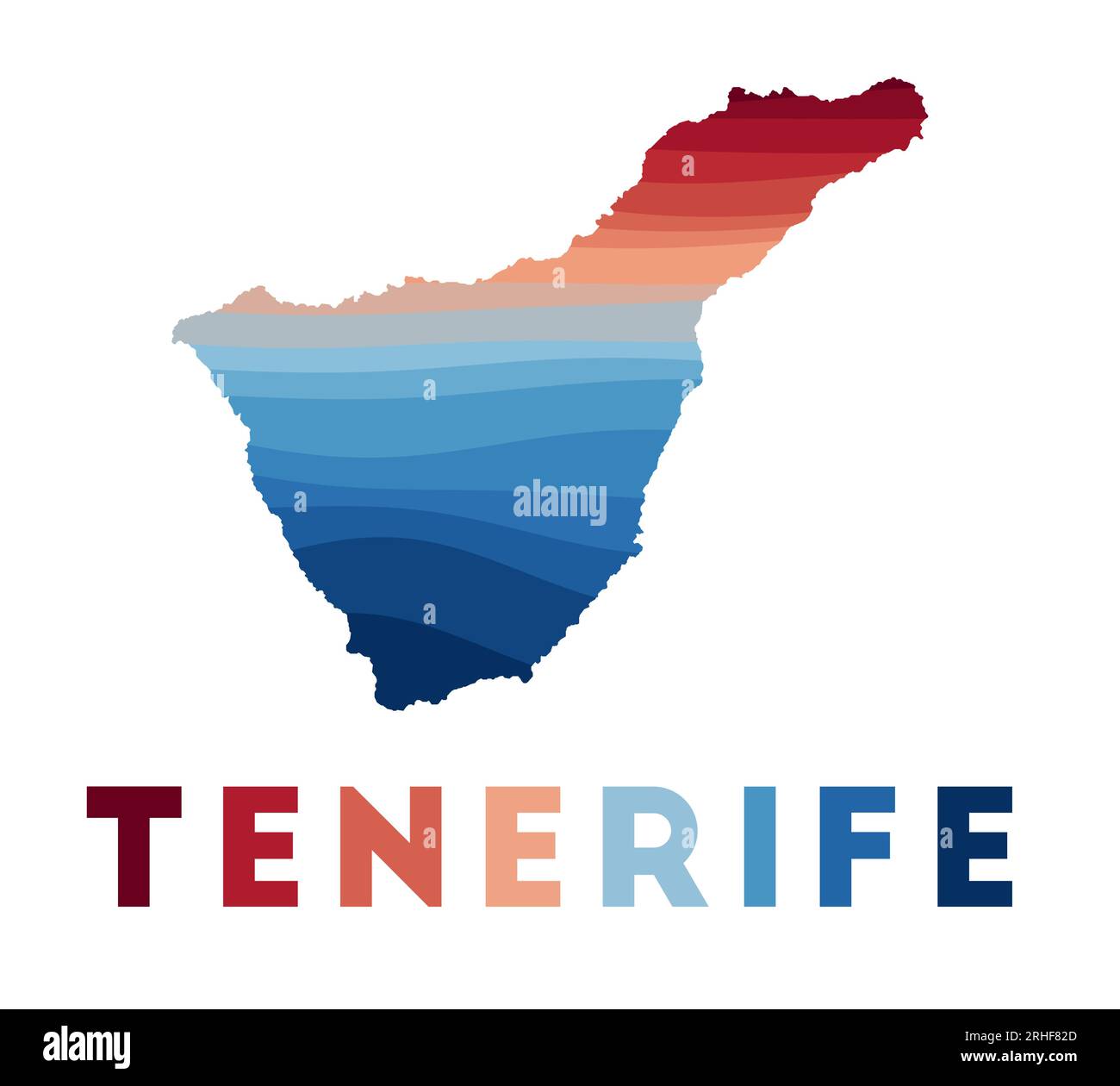 Tenerife map. Map of the island with beautiful geometric waves in red ...