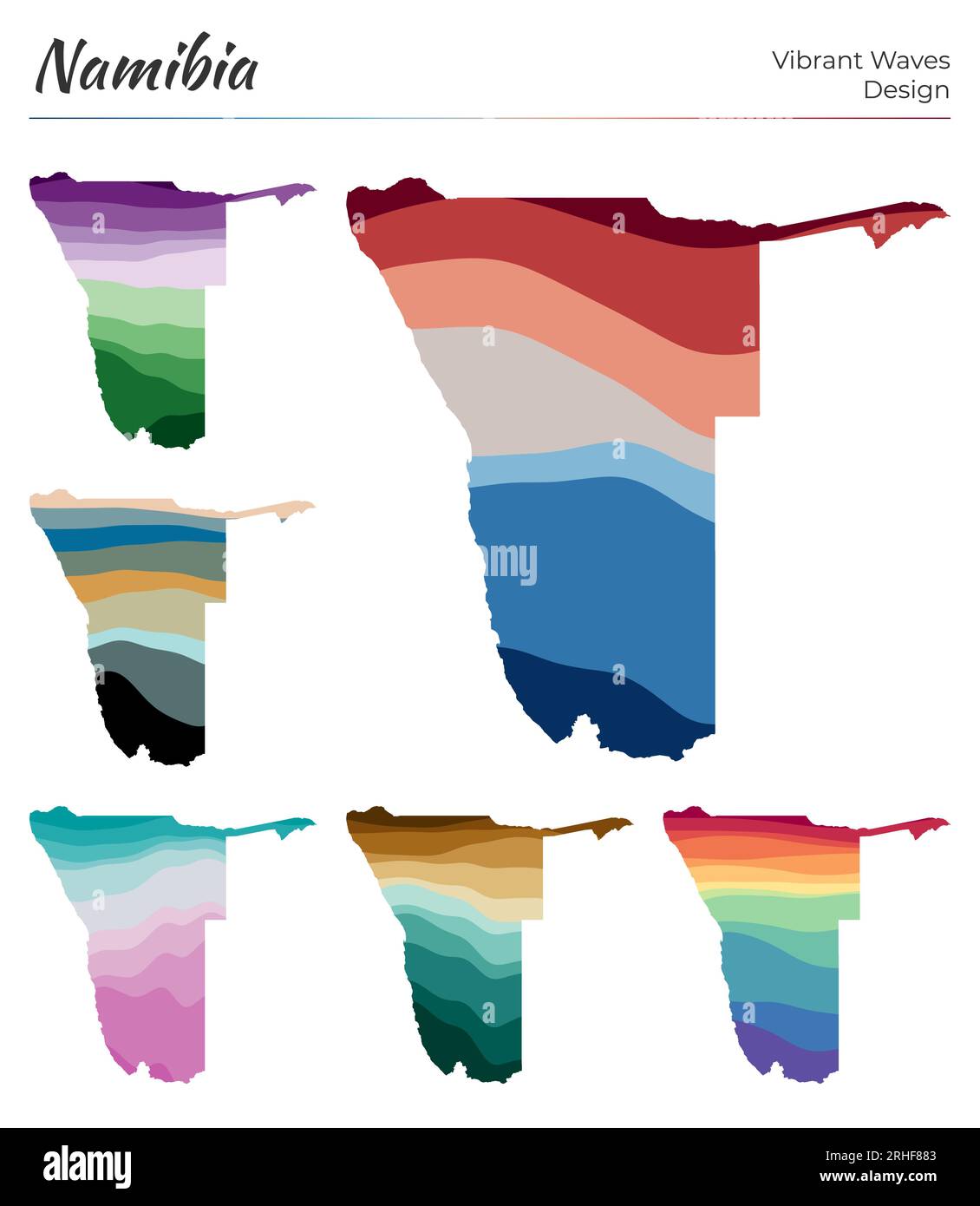 Set of vector maps of Namibia. Vibrant waves design. Bright map of ...