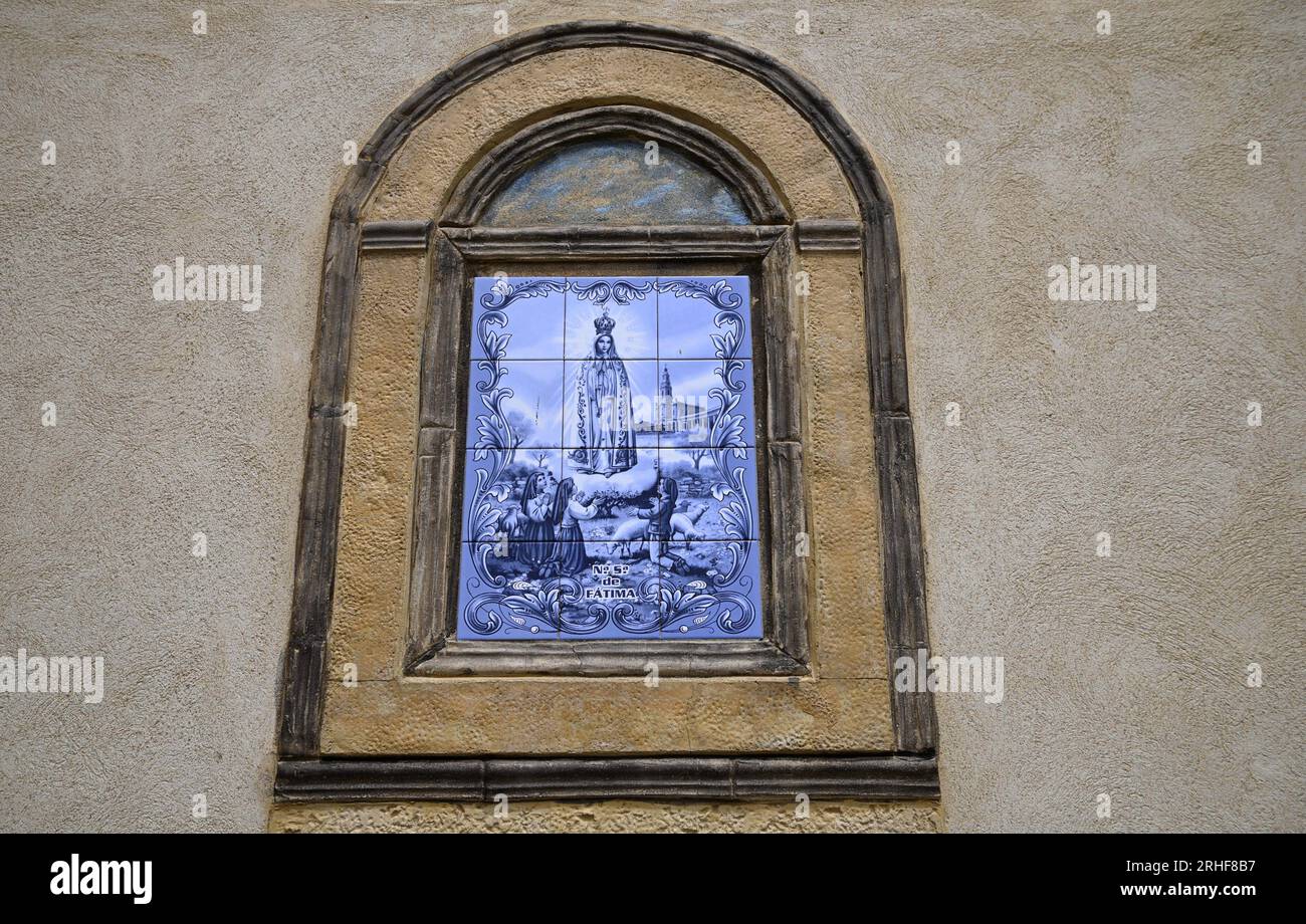 Handmade glazed ceramic tile religious painting depicting Our Lady of ...