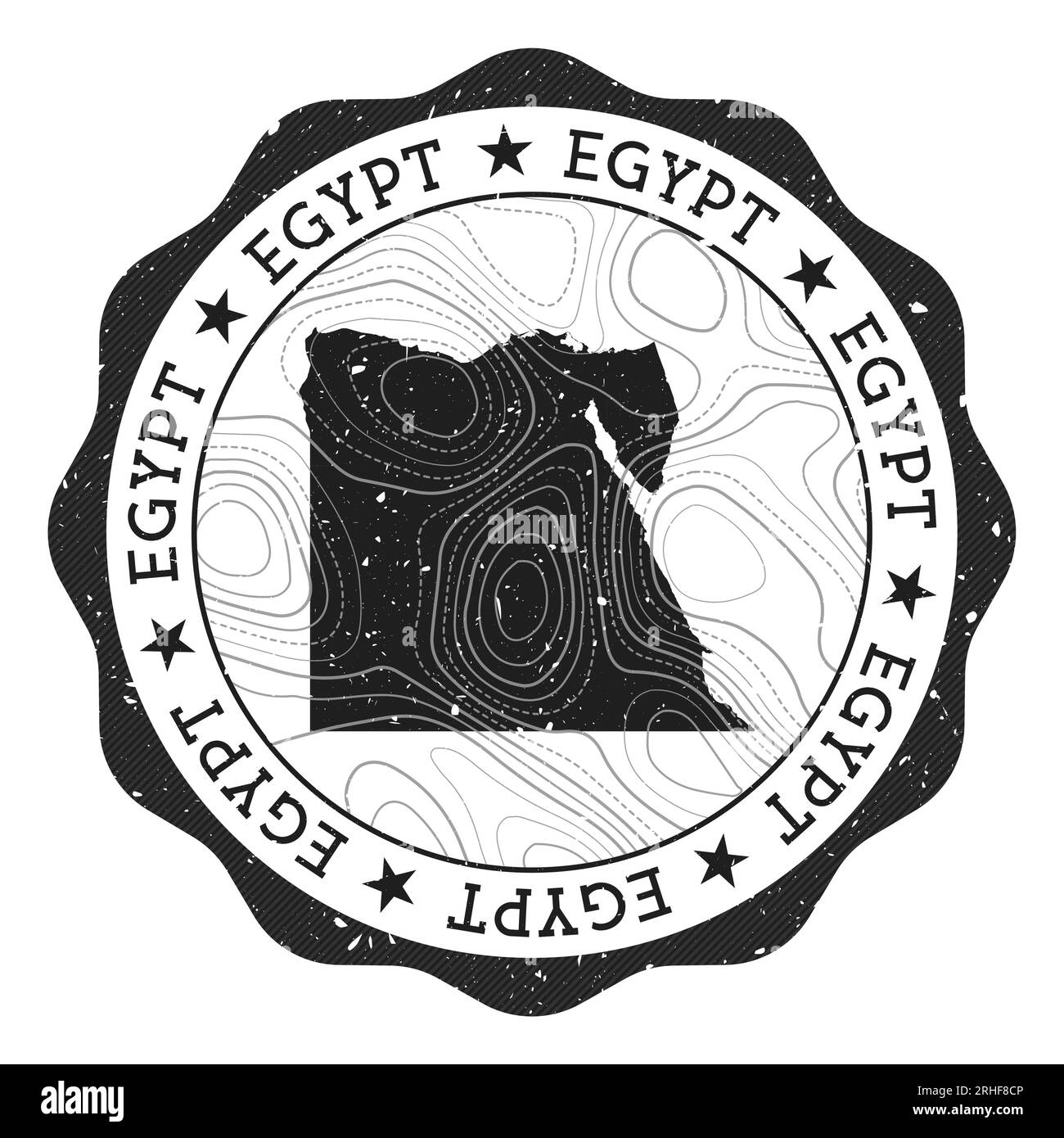 Egypt outdoor stamp. Round sticker with map of country with topographic ...