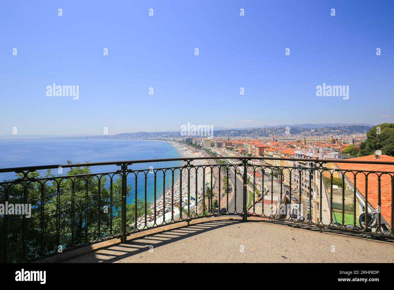 Observation deck with a top view Cote d'Azur beach in French Riviera in ...