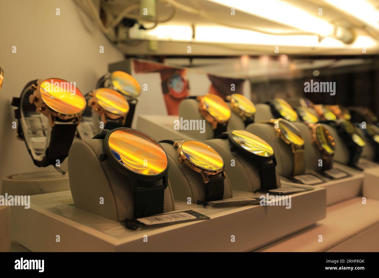 Luxury wrist watch close-up on the store counter Stock Photo - Alamy