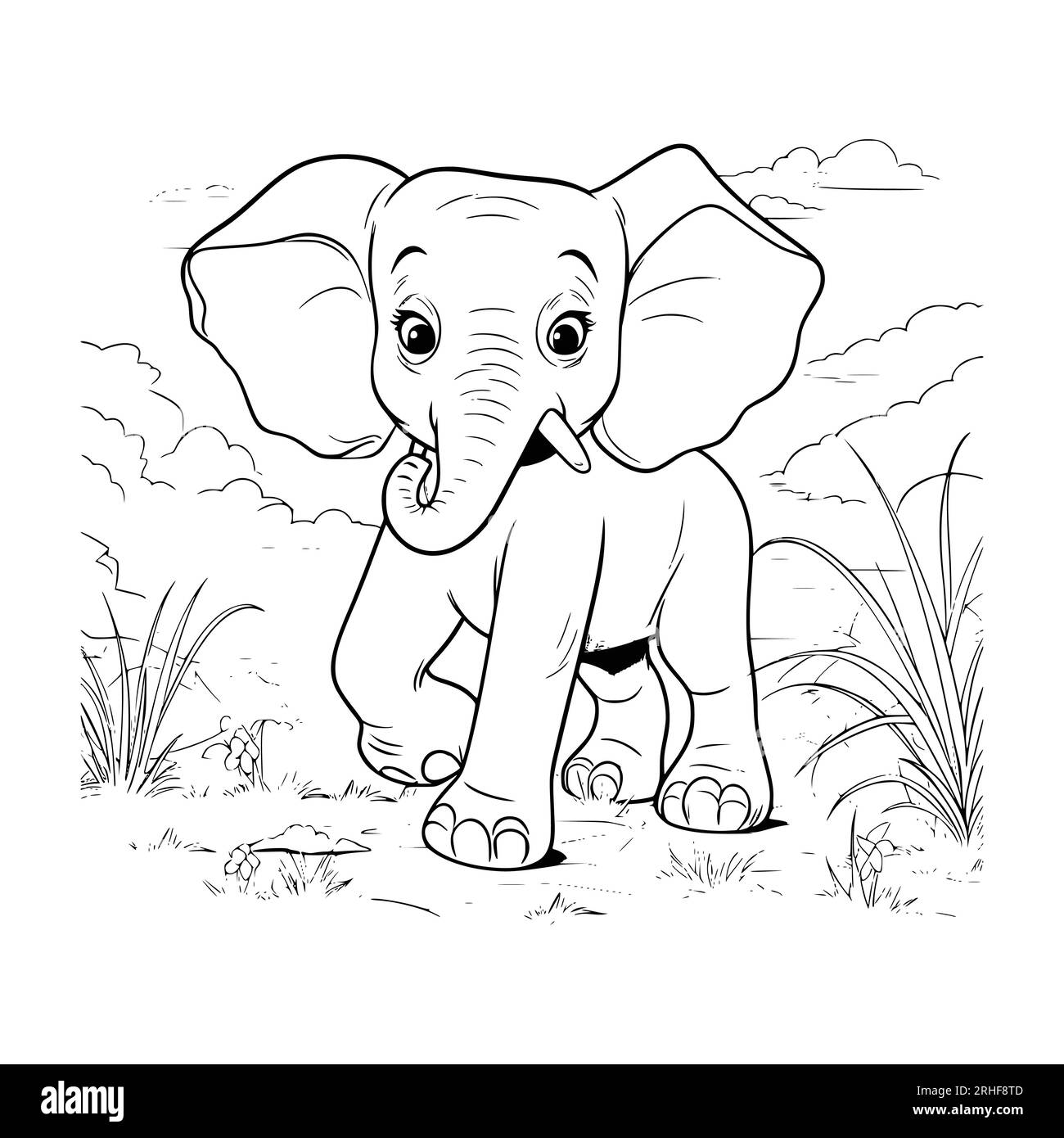 Baby Elephant Coloring Page Drawing For Kids Stock Vector Image & Art ...