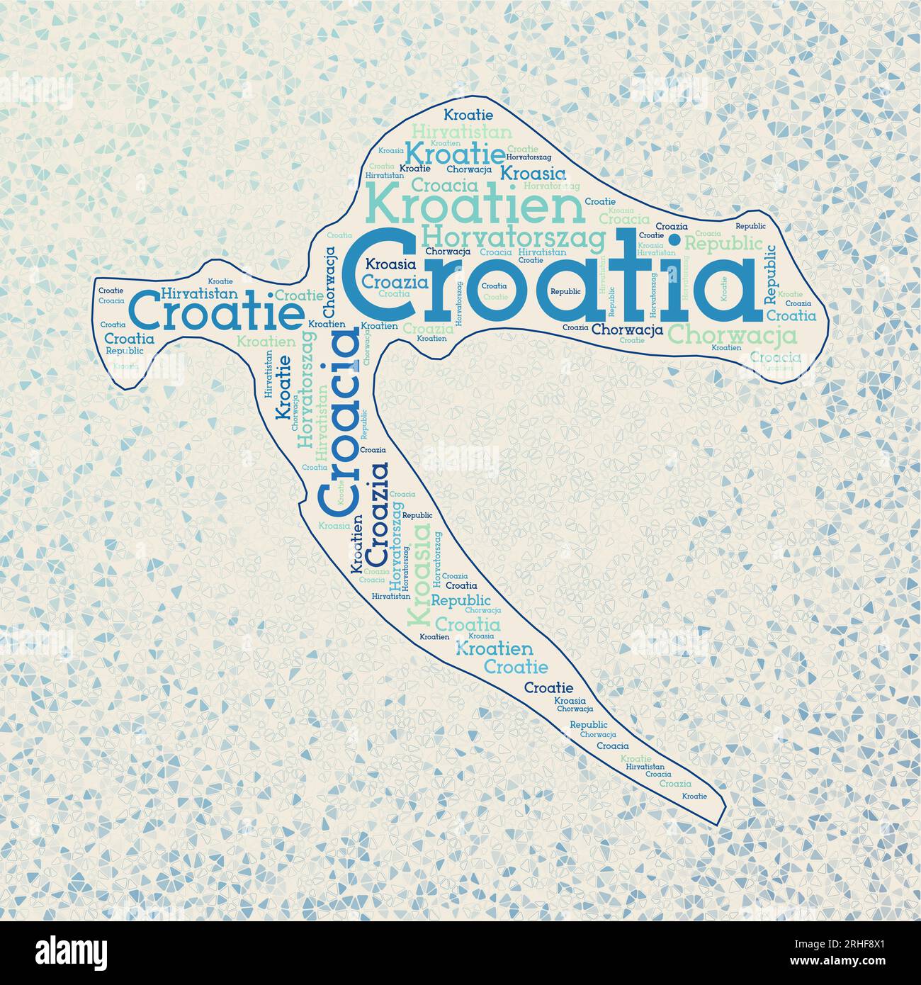 Croatia shape with country names word cloud in multiple languages ...