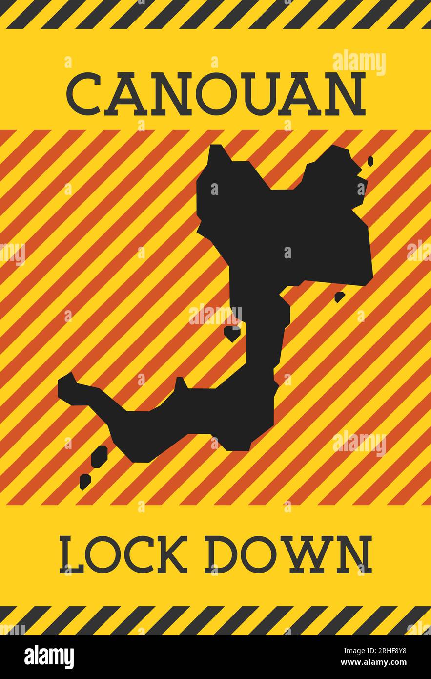 Canouan Lock Down Sign. Yellow island pandemic danger icon. Vector ...