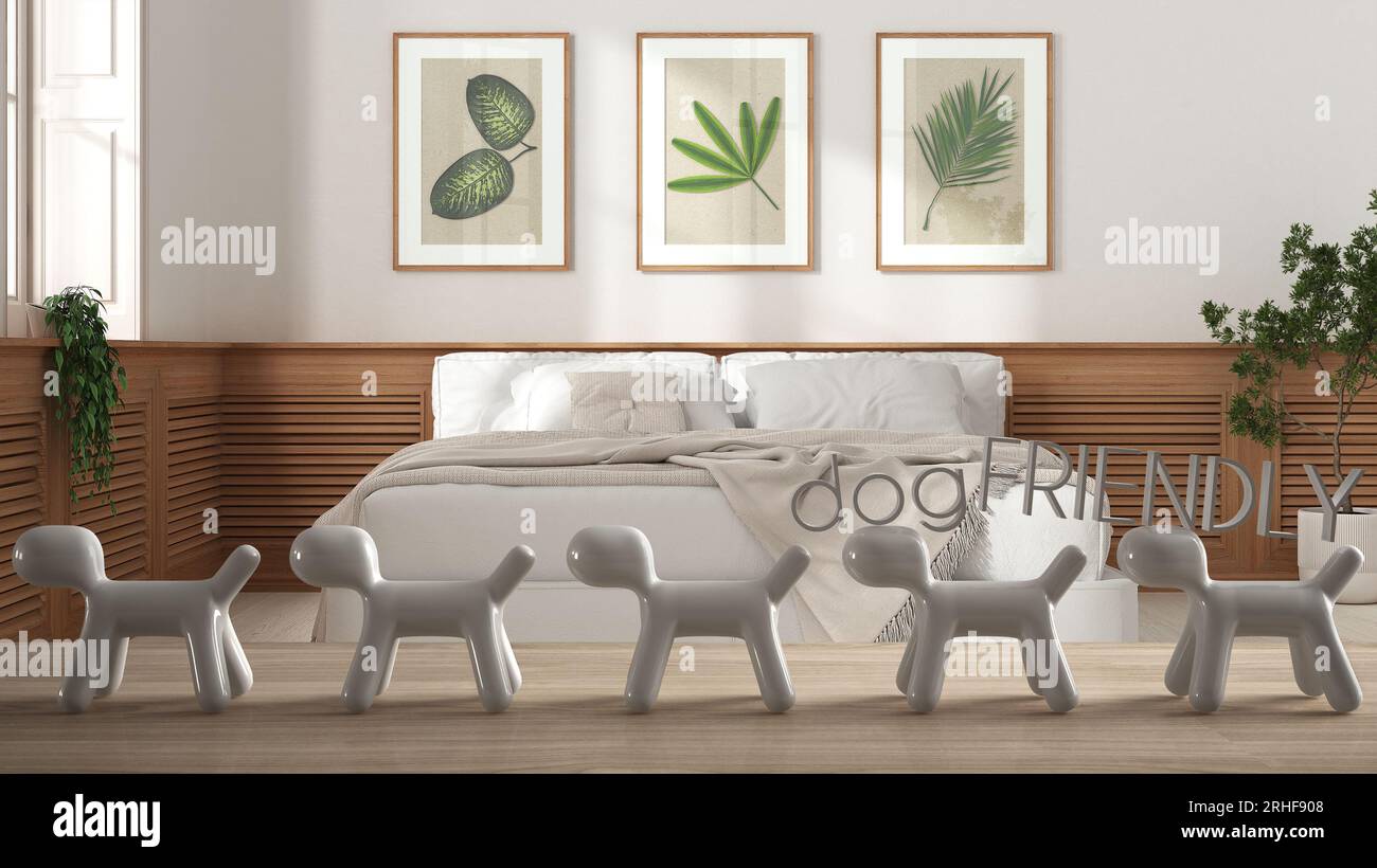 Wooden table top or shelf with line of stylized dogs, dog friendly ...