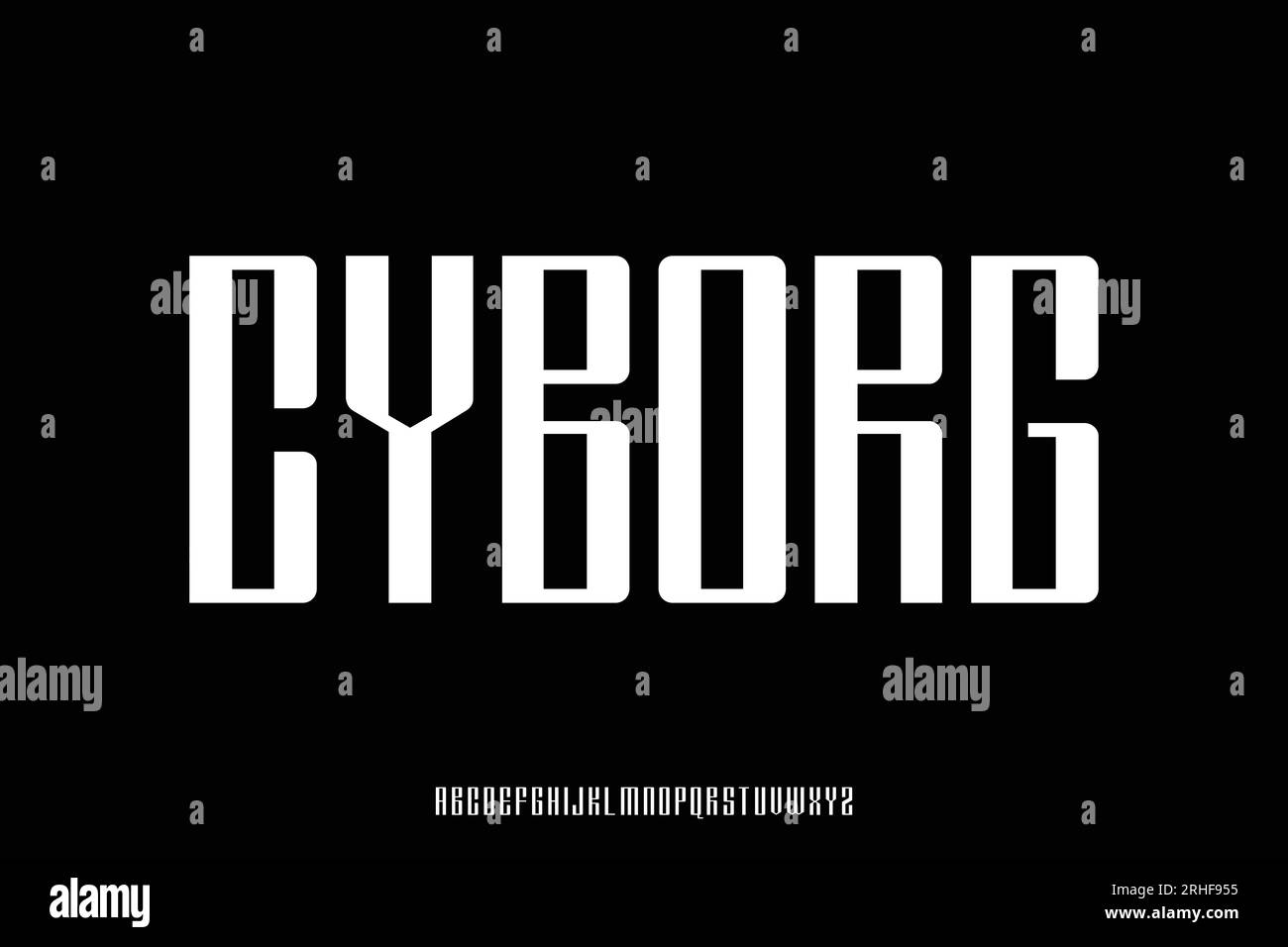 Modern decorative condensed typeface display font vector. Futuristic geometric typography style ...