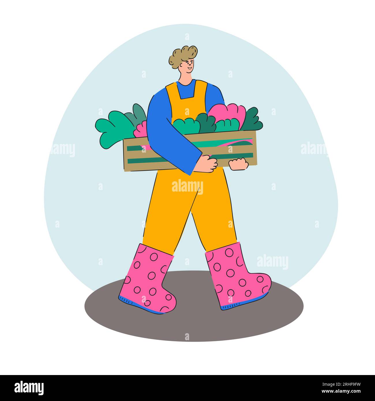 A man carries a harvest in a wooden box. Harvesting. Agricultural ...