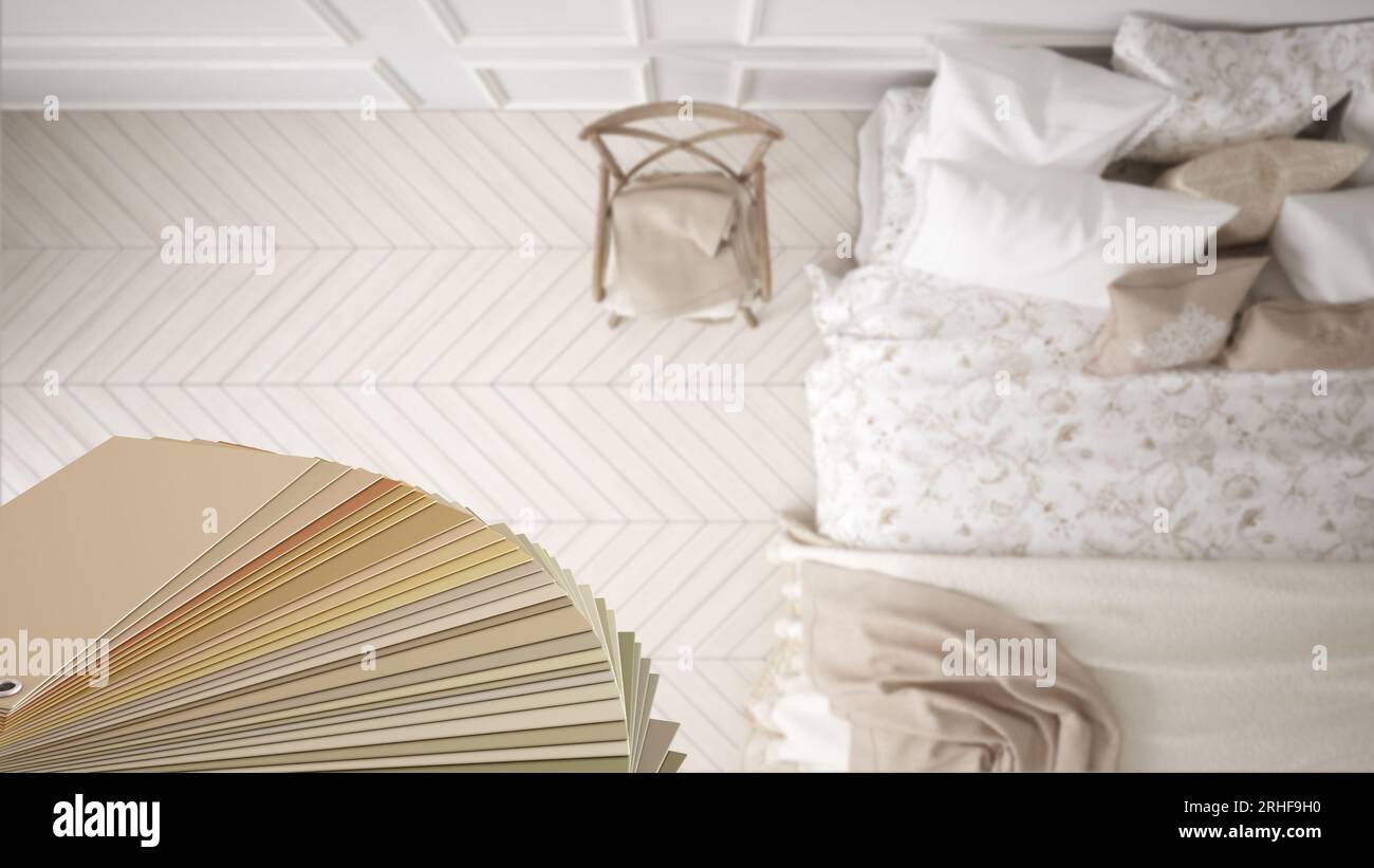 Color palette close up sample. Paint selection catalog over interior ...