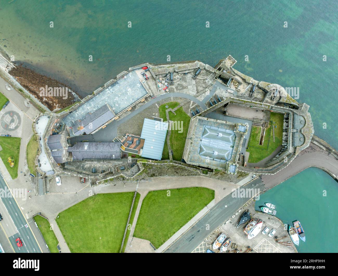 Aerial view of Carrickfergus Castle Anglo Norman castle in Northern ...