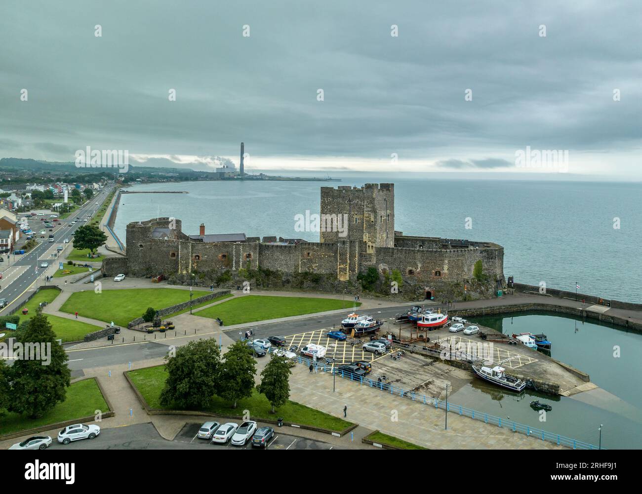Aerial view of Carrickfergus Castle Anglo Norman castle in Northern ...