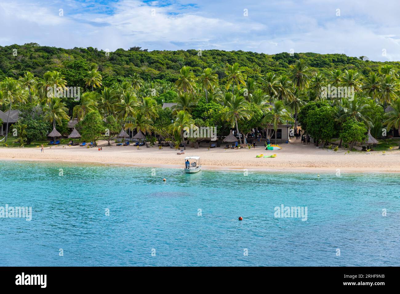 Nacula, Fiji: 26 May 2023: Tourist boat at the tropical island of ...