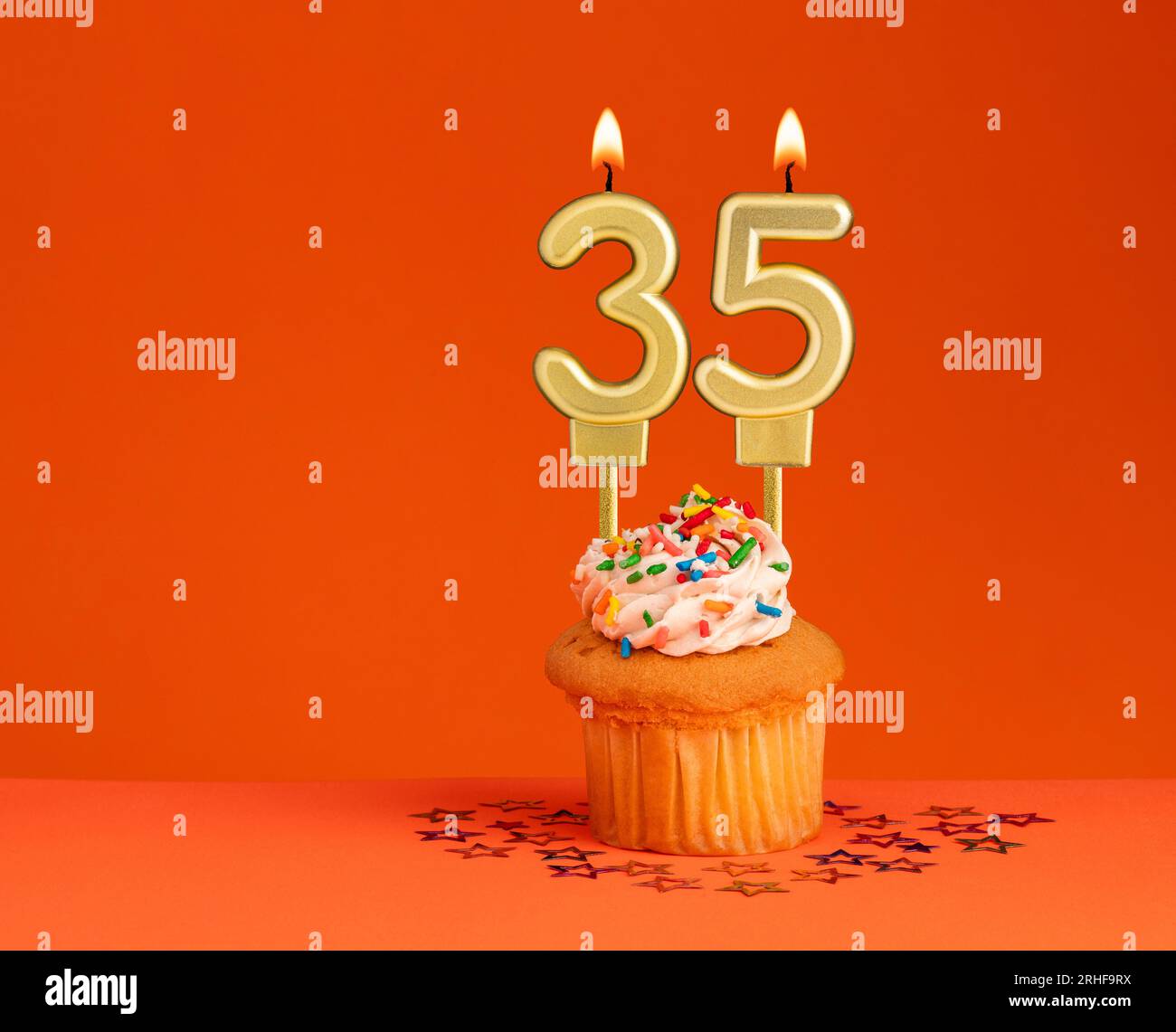 Number 35 candle - Birthday card design in orange background Stock ...