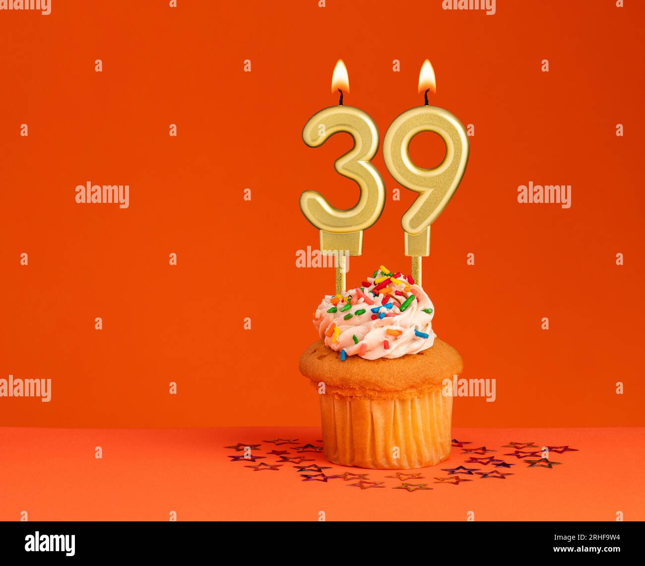 Number 39 candle - Birthday card design in orange background Stock ...