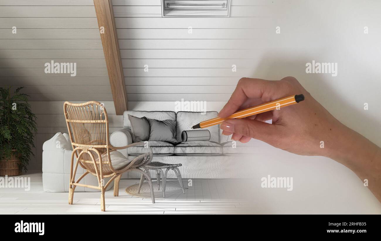 Architect interior designer concept: hand drawing a design interior ...