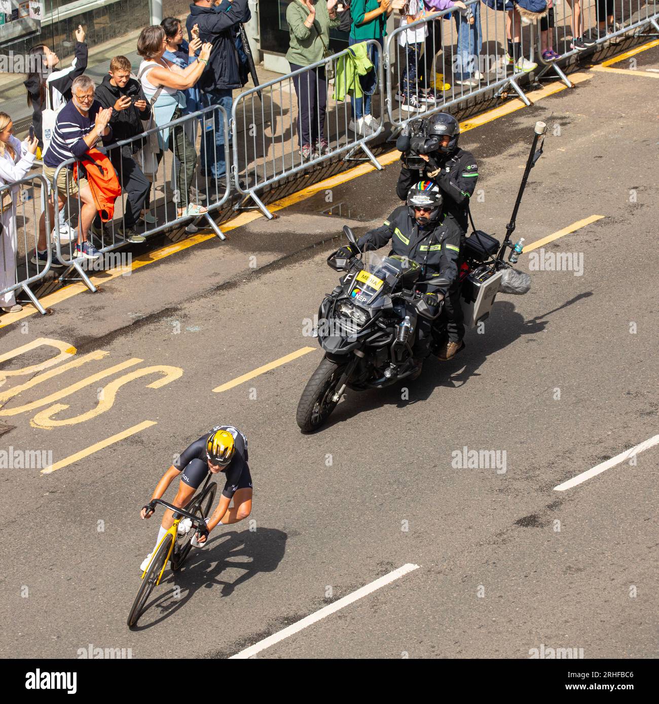 Kim Cadzow of New Zealand curving out of Byres Road in the West End of ...