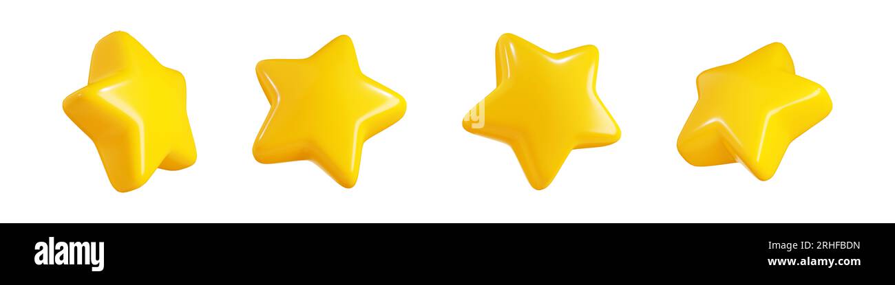 Star in different angles 3d illustration set - glossy yellow floating star-shaped design element ...