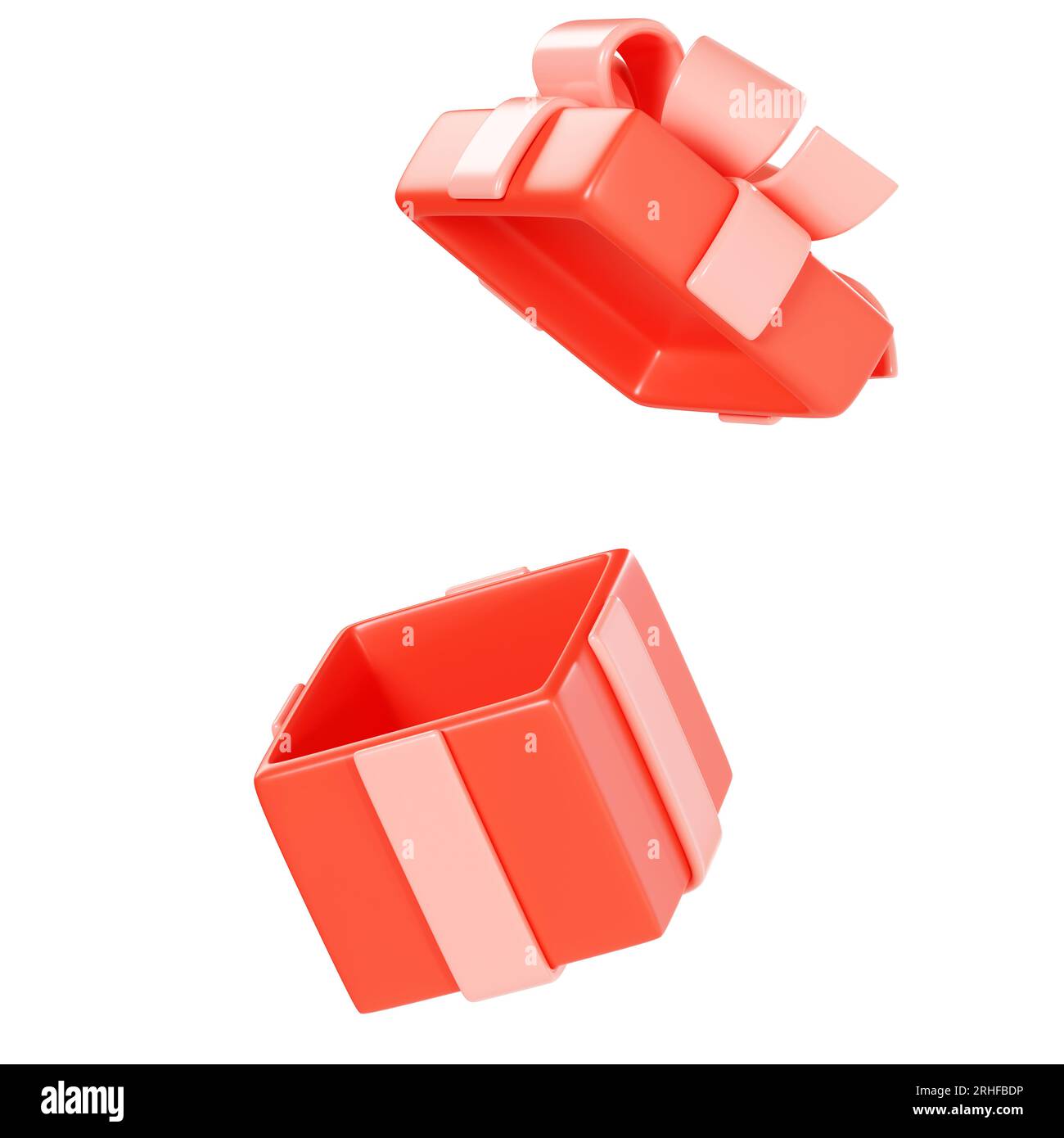 Open red gift box with pink ribon and bow and cap floating 3d render ...