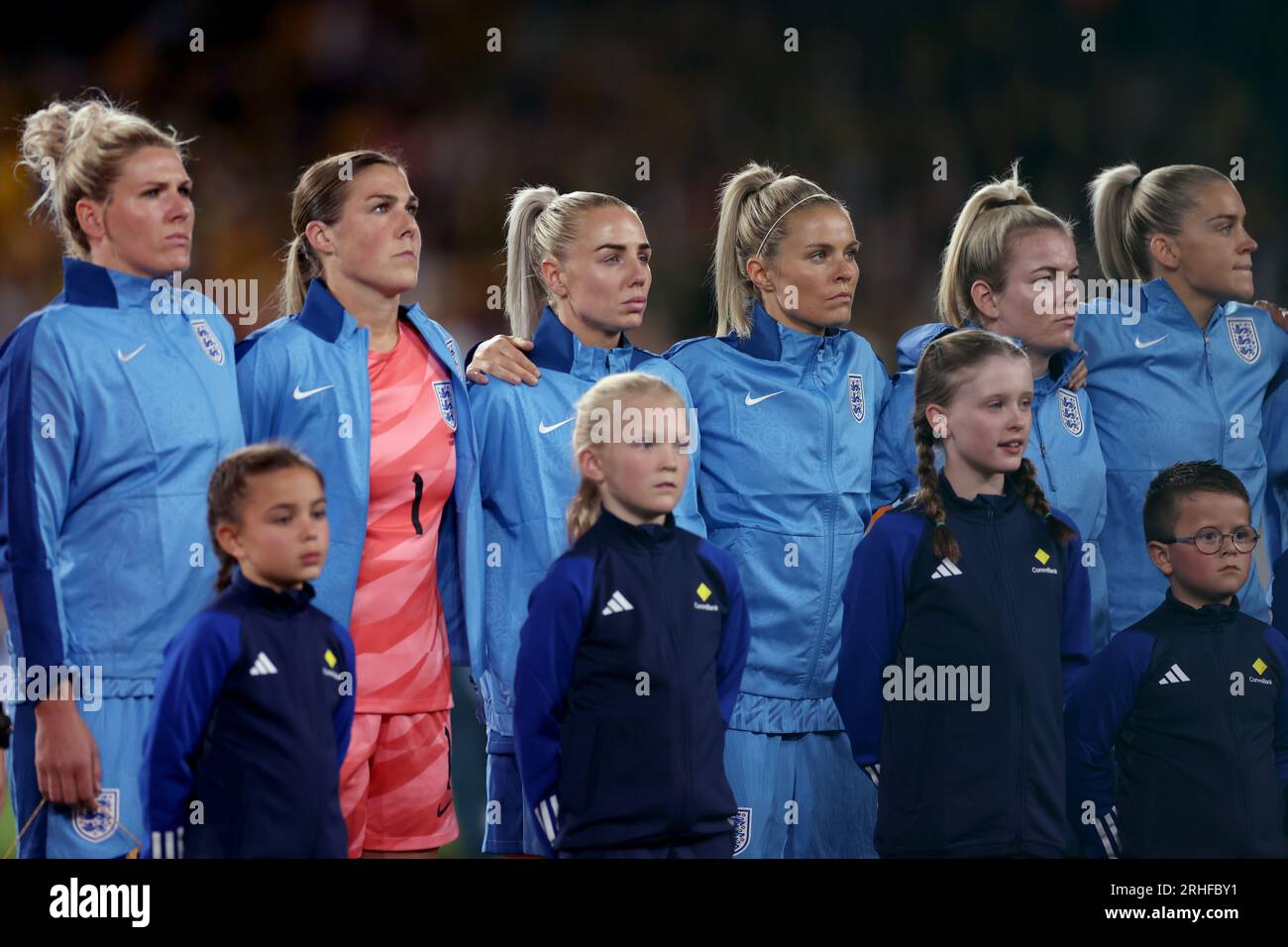 The England team sing the national anthem ahead of the FIFA Women's World Cup semi-final match ...