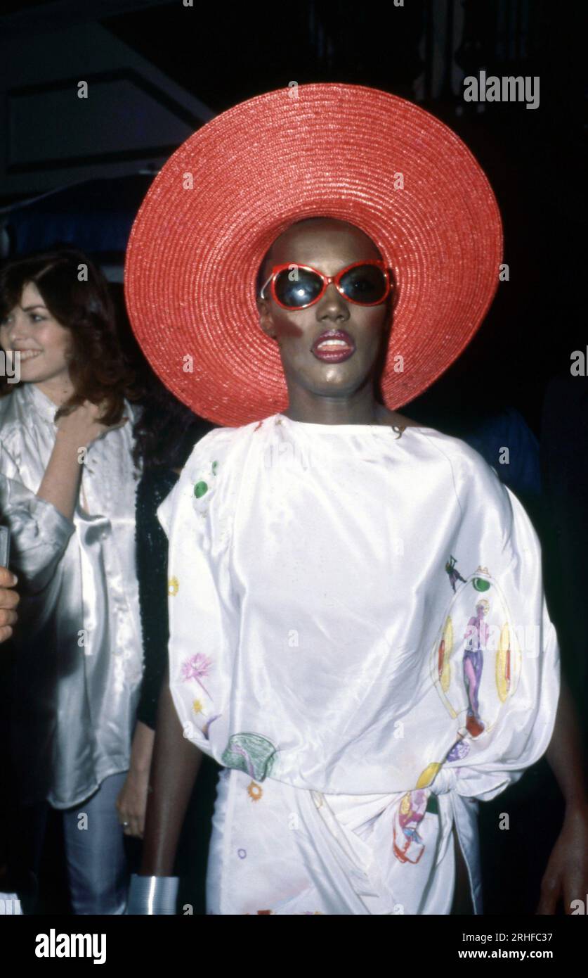 Grace Jones, American singer, model, fashion icon, actress is seen here ...