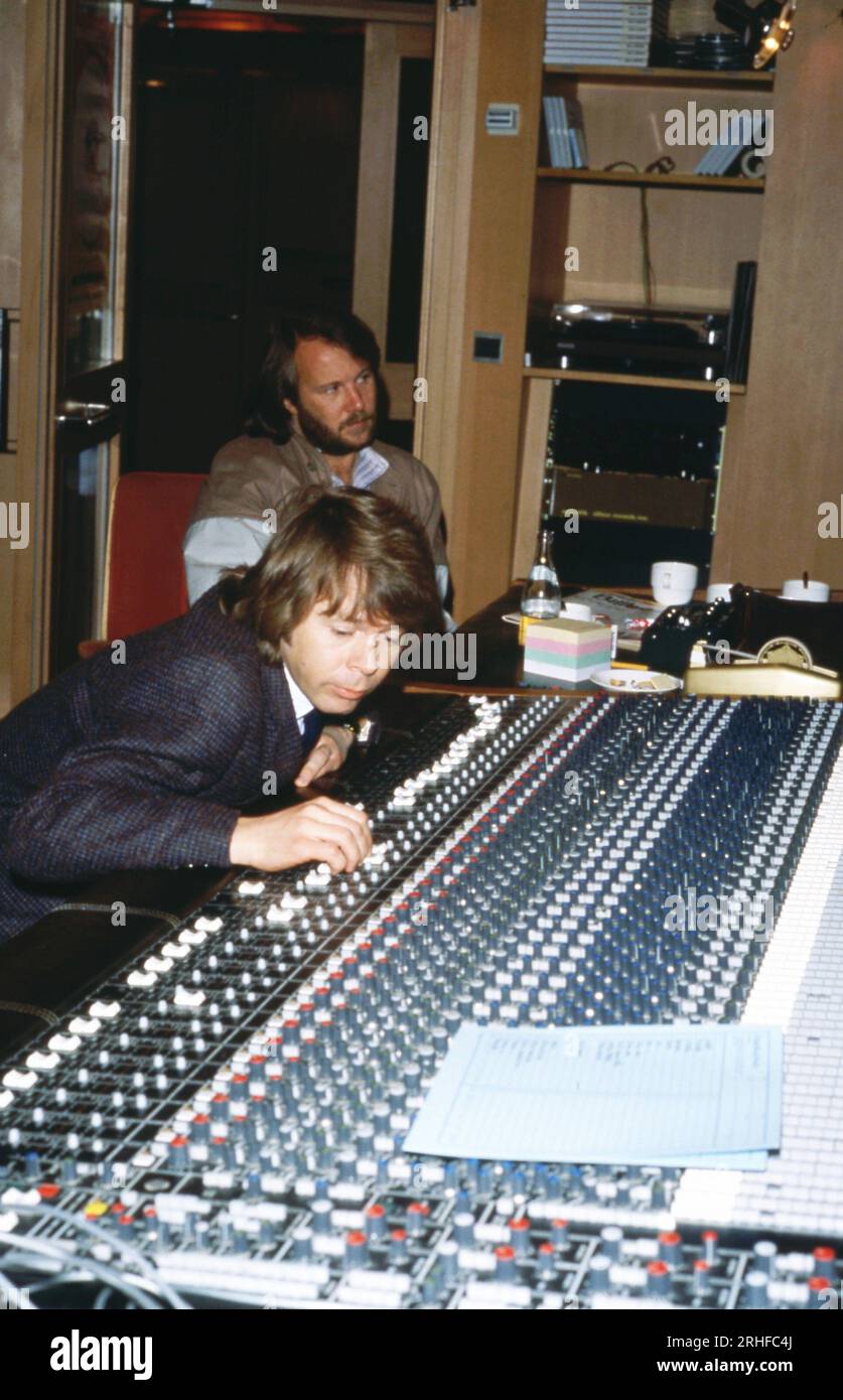 Benny Andersson and Björn Ulvaeus of super pop group ABBA, working the ...