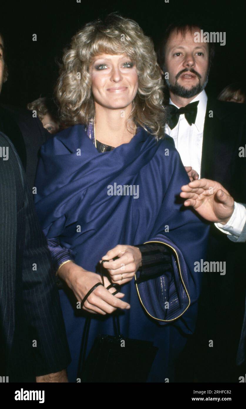 American actress Farrah Fawcett seen here smiling at a formal event ...