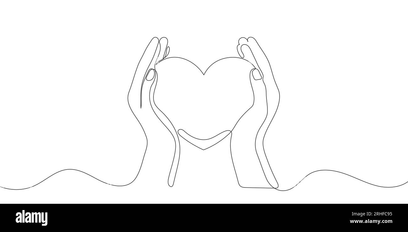 Continuous one line drawing of hands holding a heart on a white ...