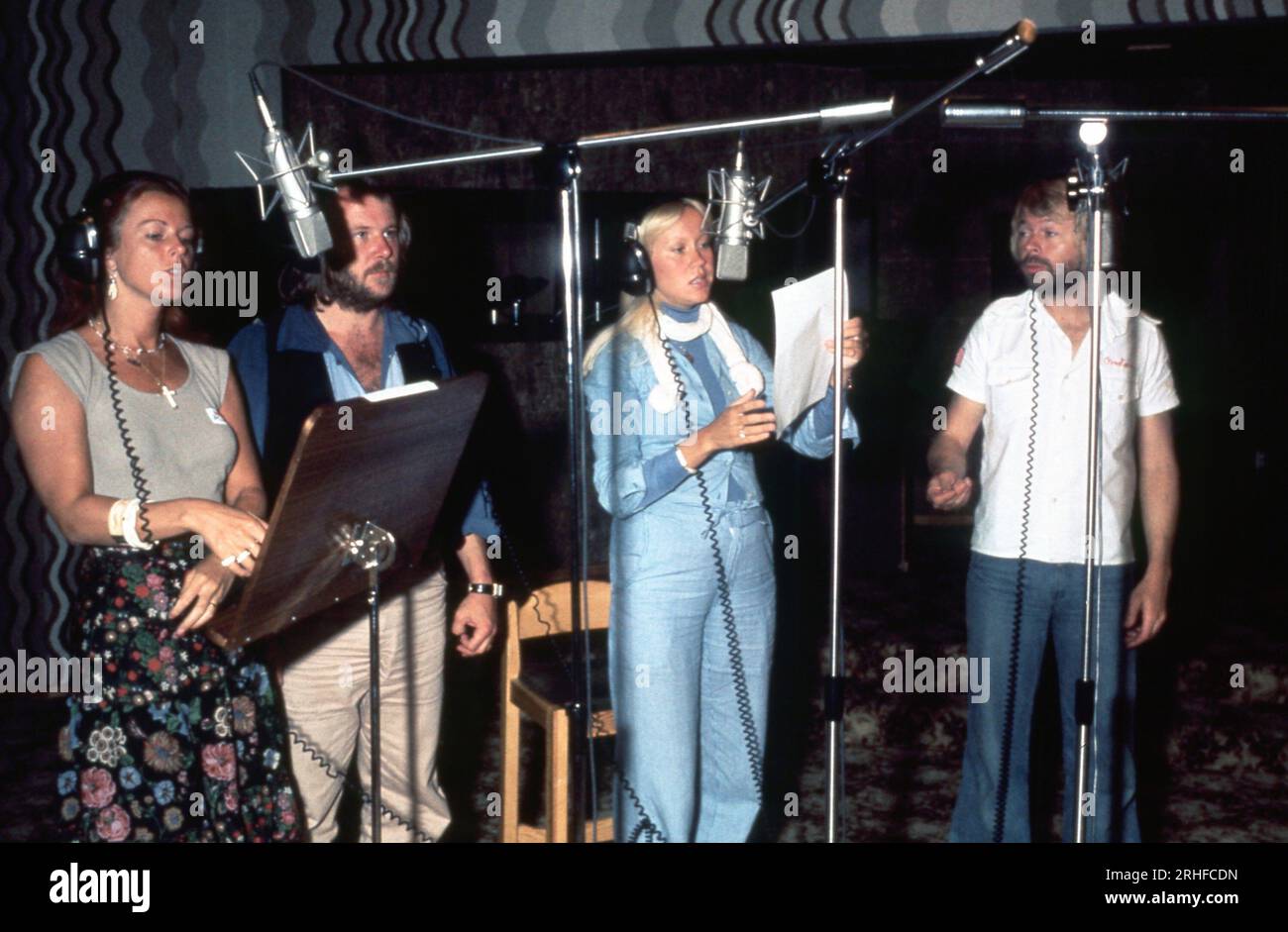 ABBA during recording session, in Stockholm Sweden, 1970s. Photo: Oscar ...