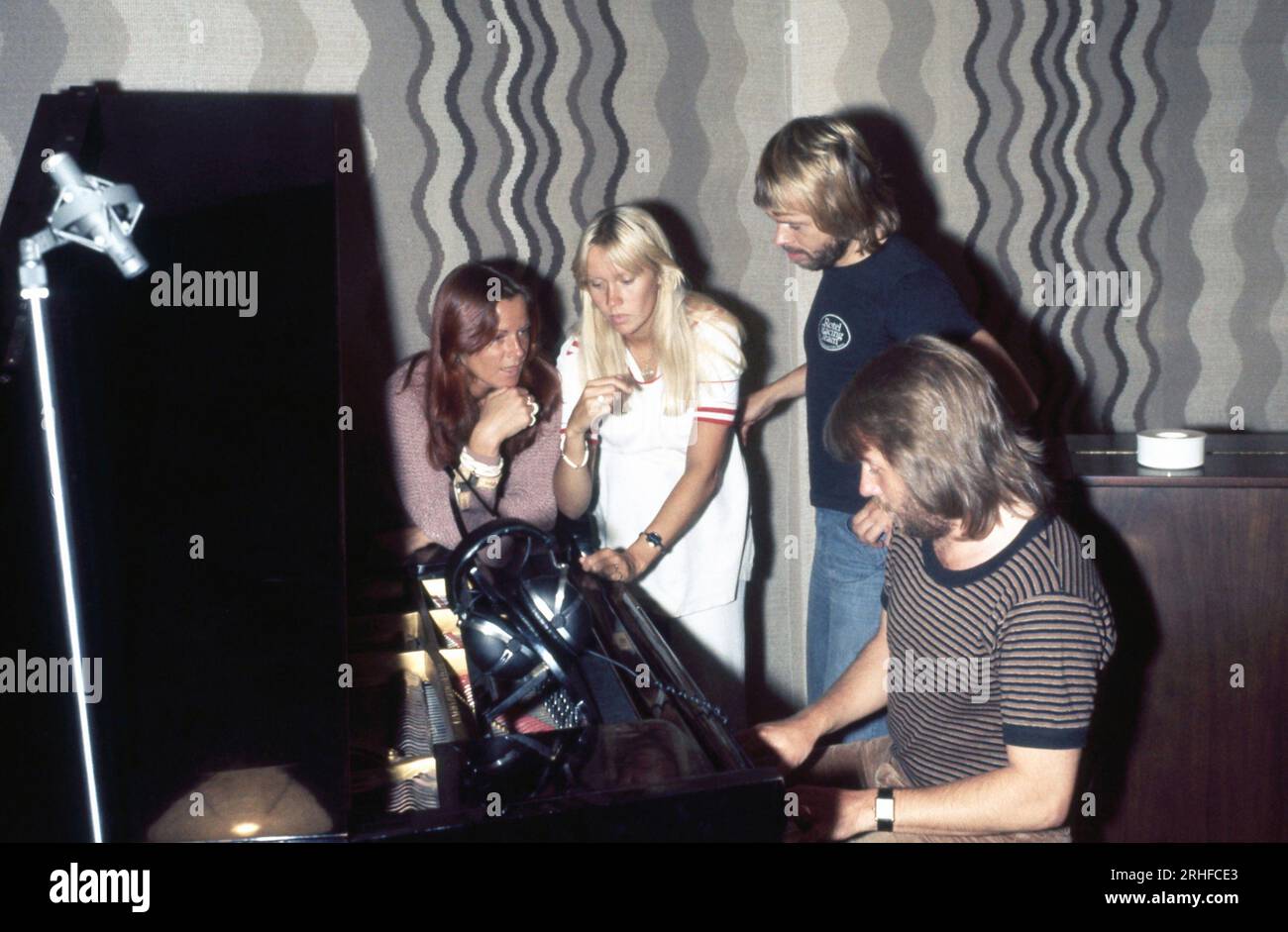 ABBA during recording session, in Stockholm Sweden, 1970s. Photo: Oscar ...
