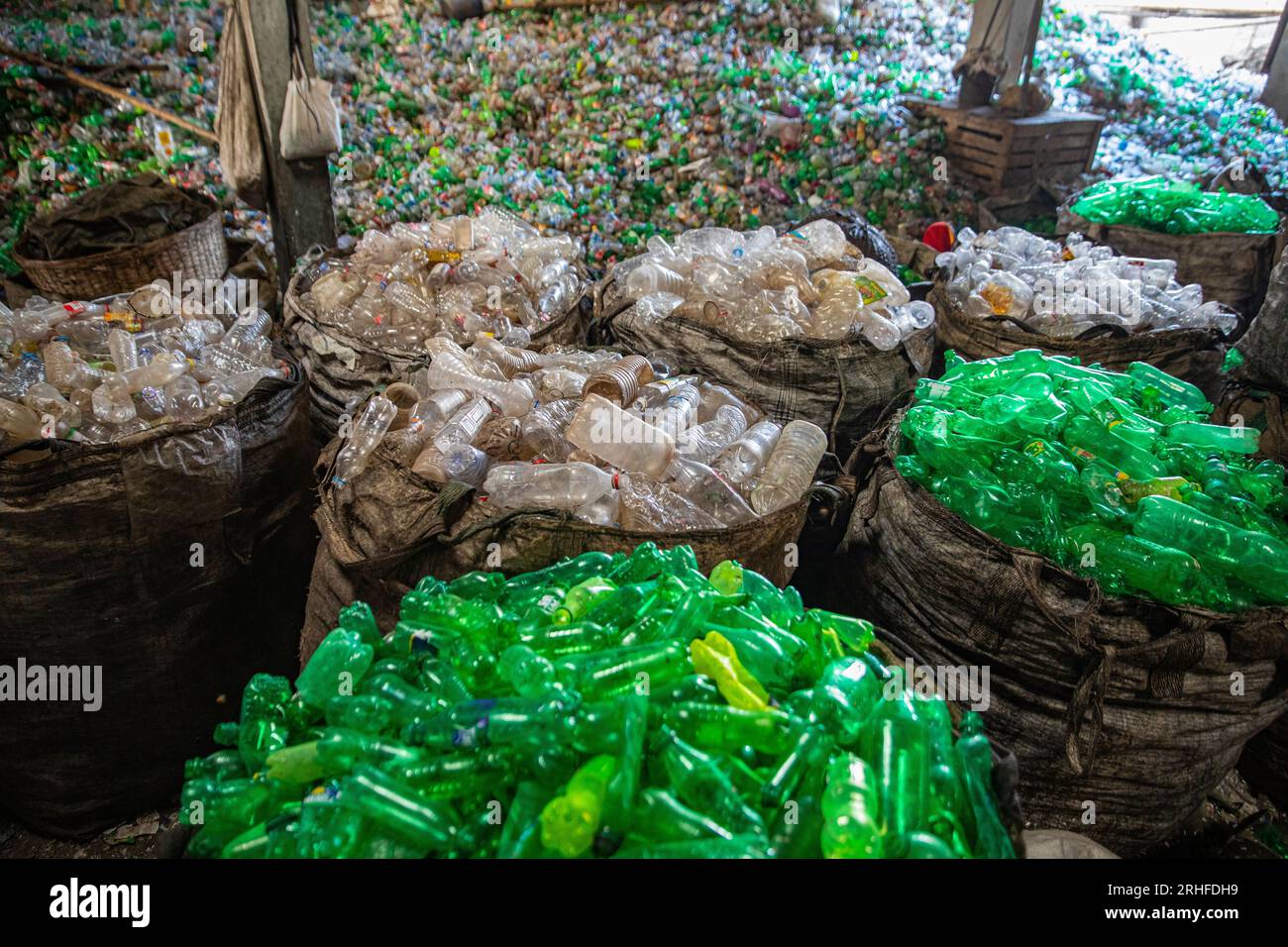 Different types of plastic bottles gathered for recycling in Dhaka ...
