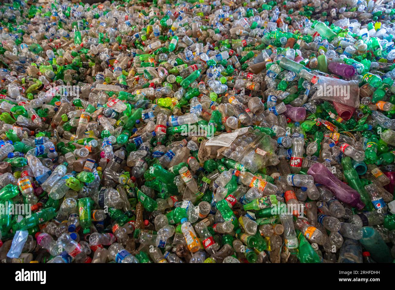 Different types of plastic bottles gathered for recycling in Dhaka ...