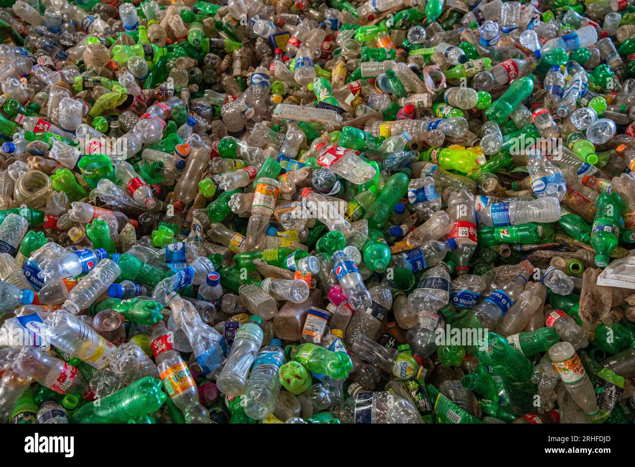 Different types of plastic bottles gathered for recycling in Dhaka ...