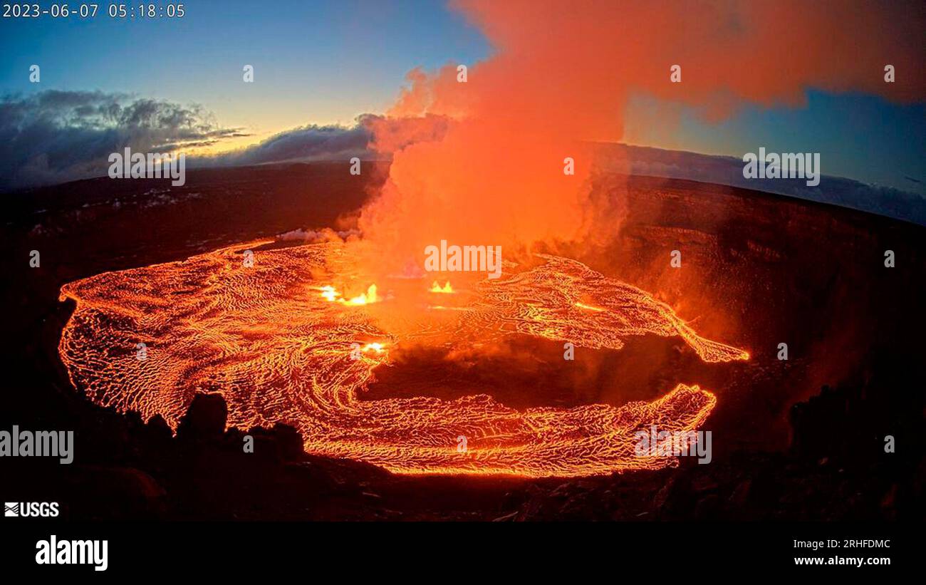 FILE - In this webcam image provided by the U.S. Geological Survey, an eruption takes place on ...