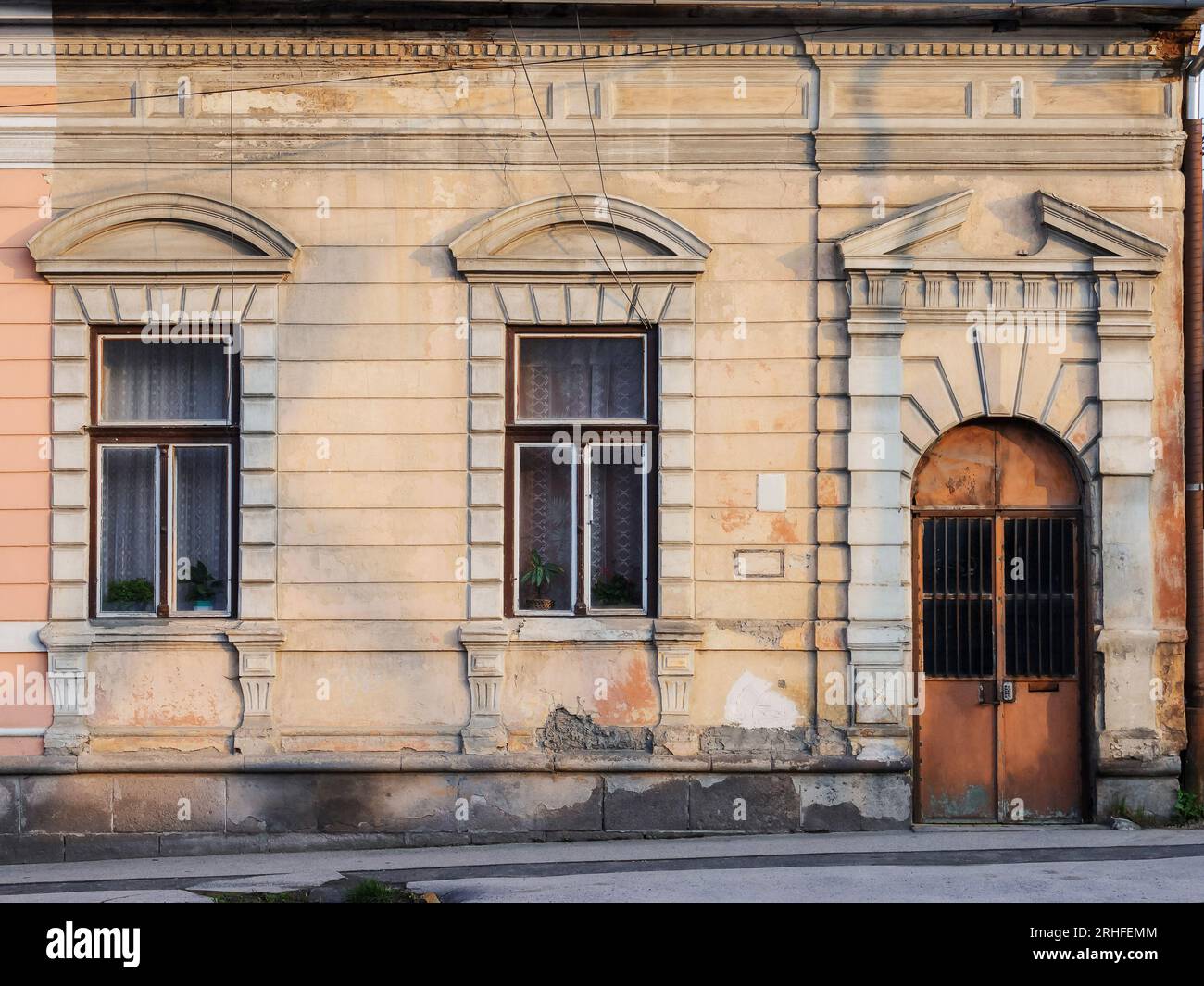 vintage facade with doors and windows. architectural retro background ...