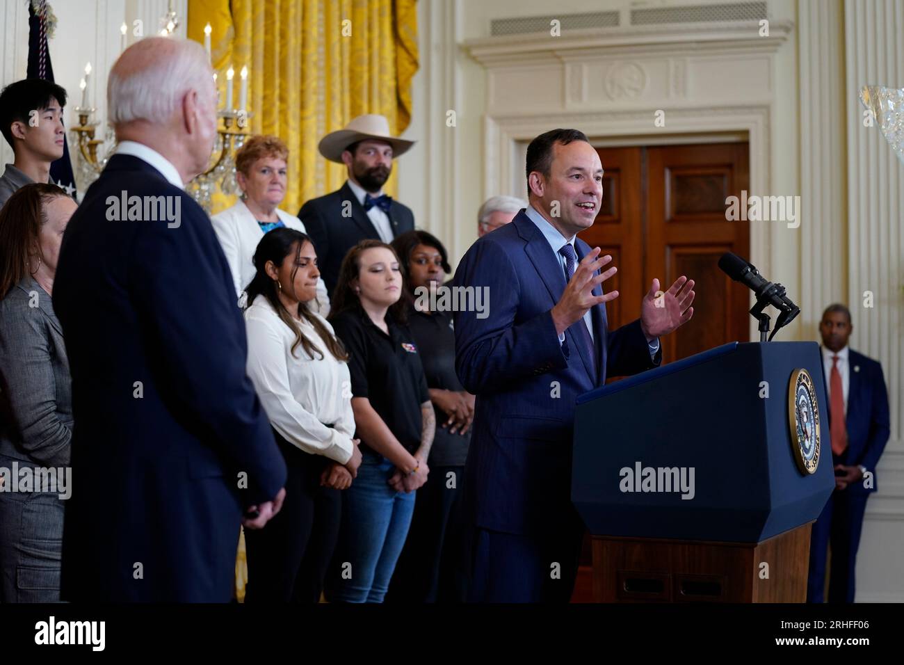 Scott Strazik, CEO, GE Vernova, speaks as President Joe Biden stands ...