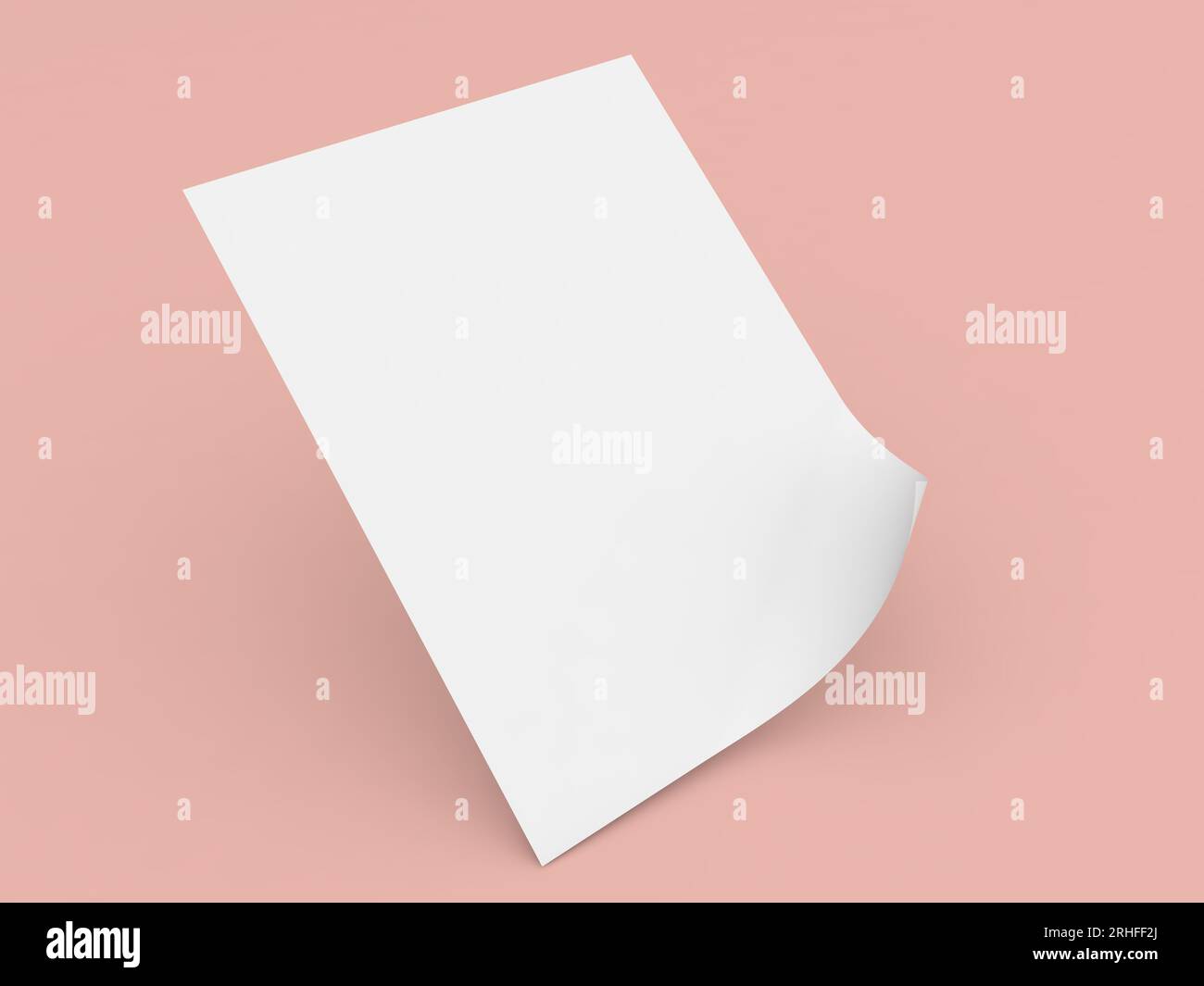 A white sheet of paper with a curved edge in A4 size on a orange ...