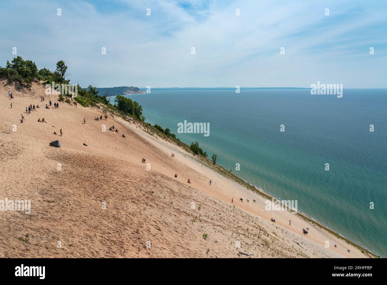 Hikers at Sleeping Bear Overlook along Pierce Stocking Scenic Drive in Sleeping Bear National ...