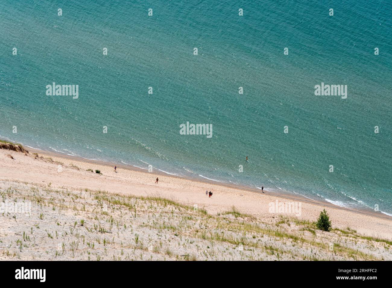 Hikers at Sleeping Bear Overlook along Pierce Stocking Scenic Drive in Sleeping Bear National ...