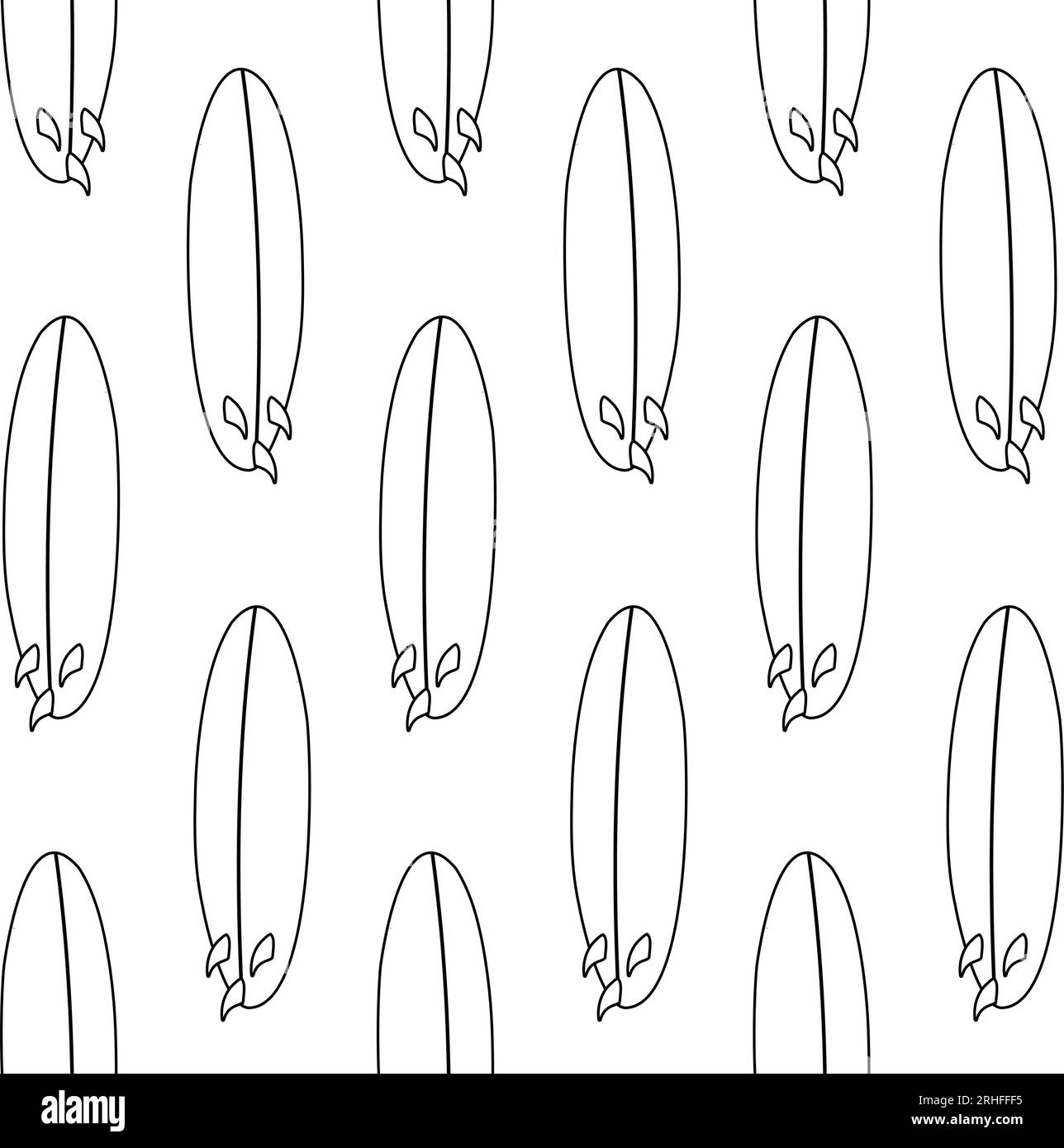 Vector seamless pattern of hand drawn flat outline surfboard isolated ...