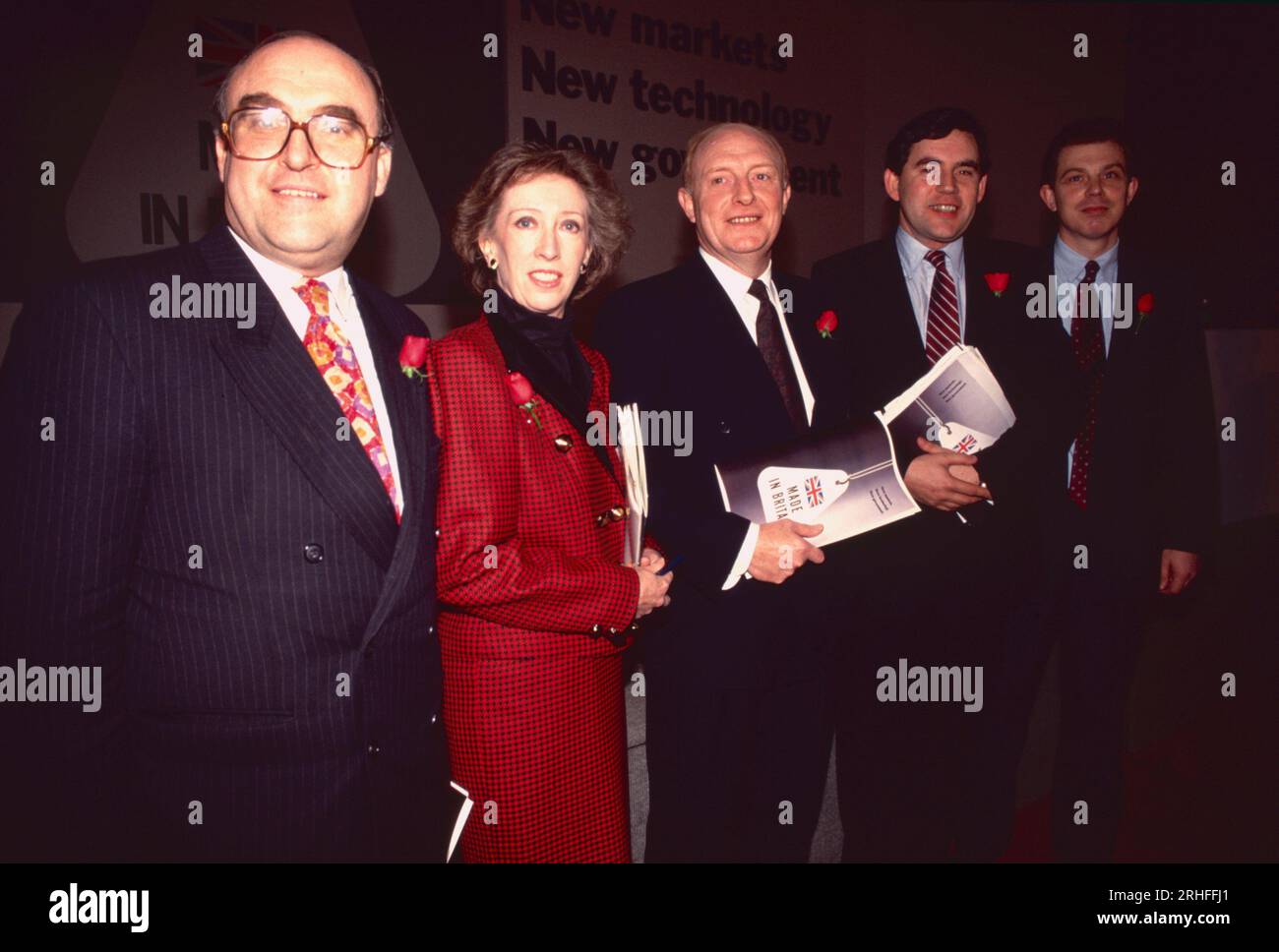 London, UK. LIBRARY. Labour Party event with Neil Kinnock (centre) and ...
