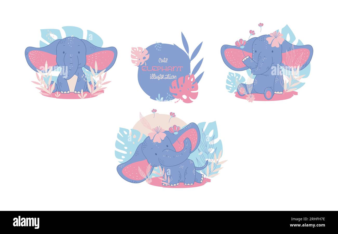 Cartoon Funny Baby Elephant Sitting Stock Vector Images Alamy