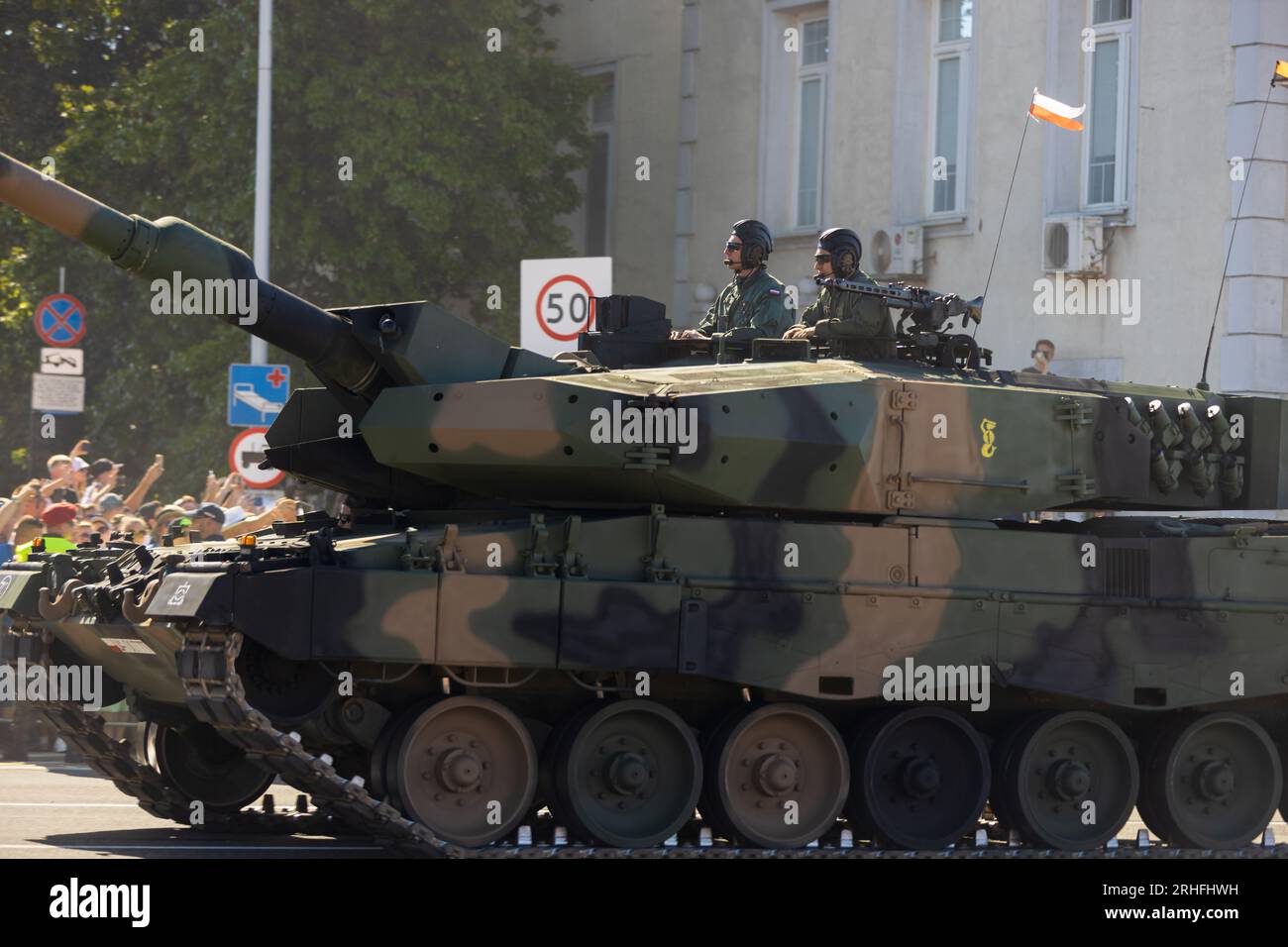 Warsaw, Poland - August, 15, 2023: The military vehicles demonstrated ...